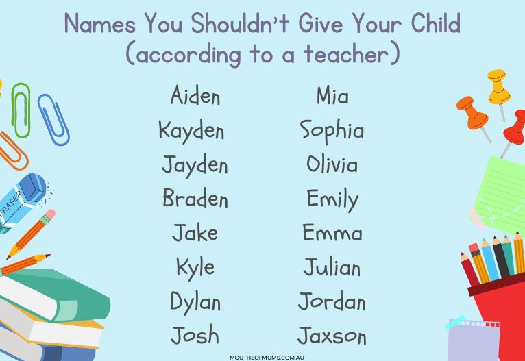 Teacher Reveals The Names You Should Never Give Your Child - Mouths of Mums