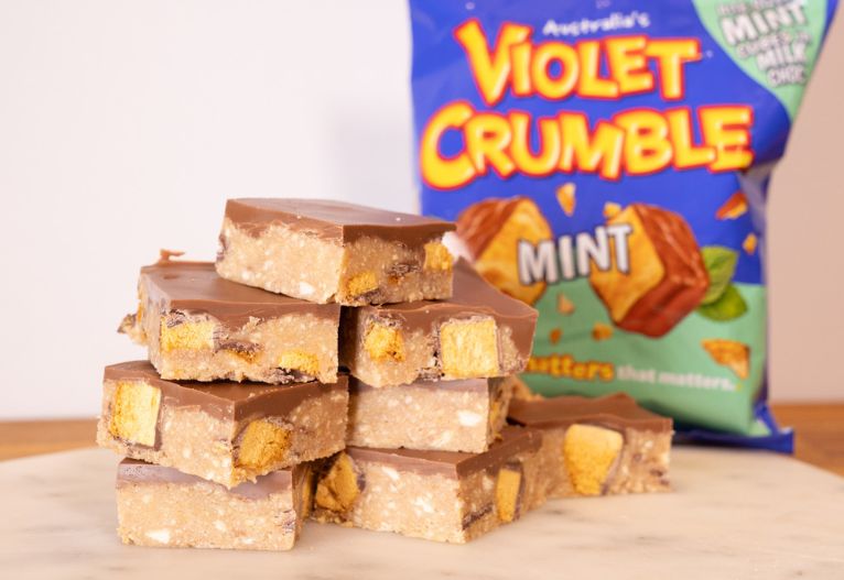 Easy, No Bake Violet Crumble Mint Slice - Real Recipes from Mums